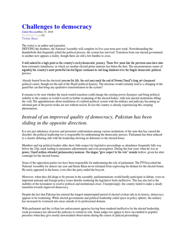 Challenges To Democracy | PDF | Nawaz Sharif | Democracy