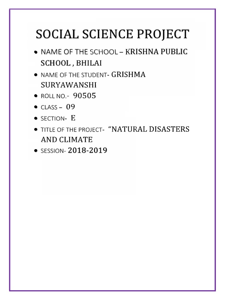 Social Science Project: Name of The School Krishna Public School ...