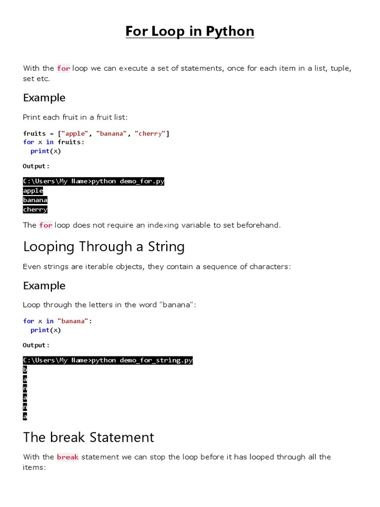 For Loop In Python Pdf Control Flow Parameter Computer Programming