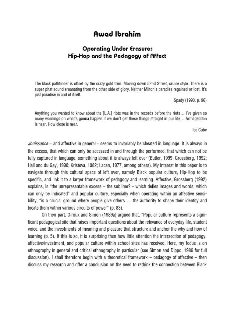 Operating Under Erasure Hip-Hop and The Pedagogy of Affect PDF | PDF ...