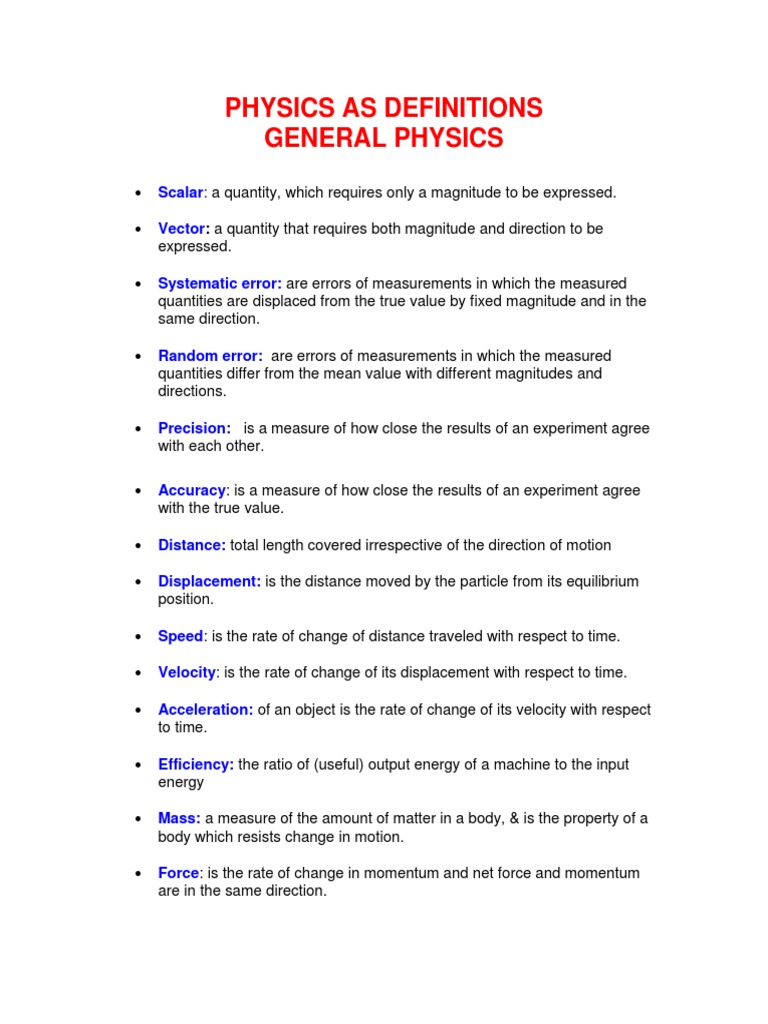 Physics As Definitions General Physics: Scalar: Vector | PDF | Momentum ...