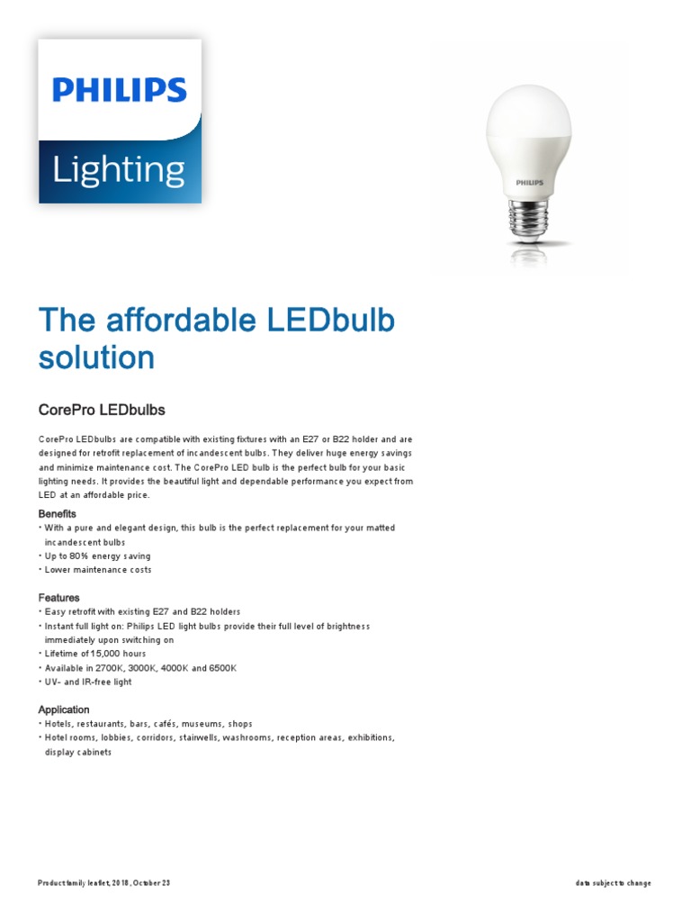 Philips Core Pro LED Bulbs PDF | PDF | Incandescent Light Bulb | Hertz