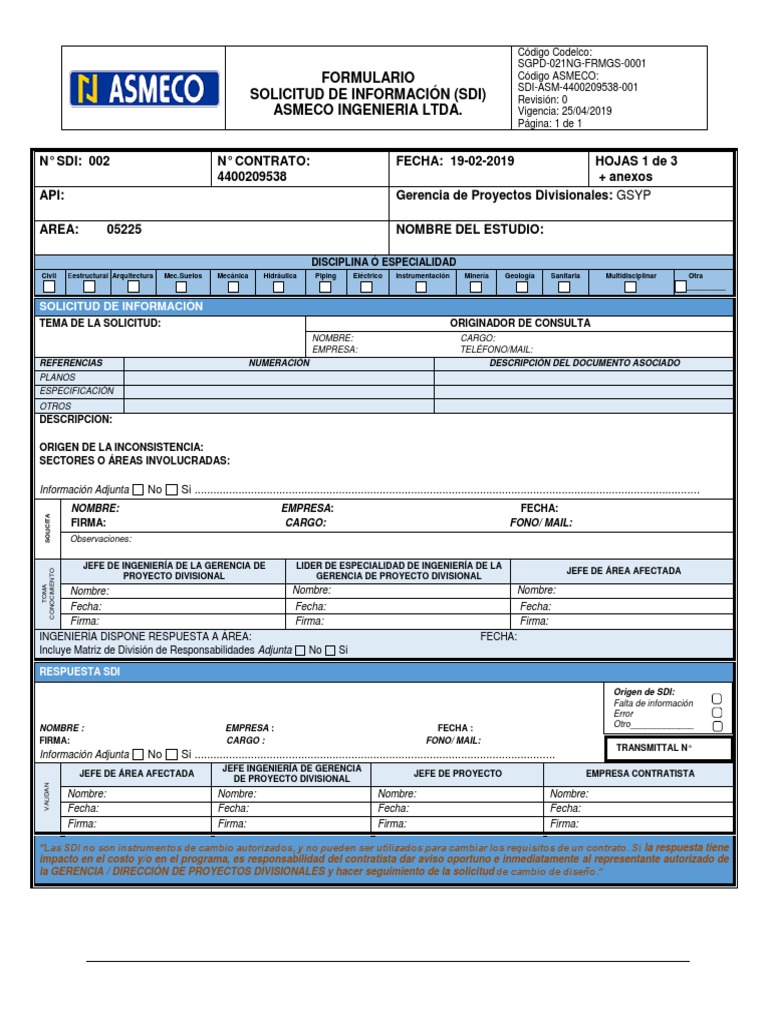 Formato SDI ASMECO | PDF | Ingeniería | Informática y tecnología de la información