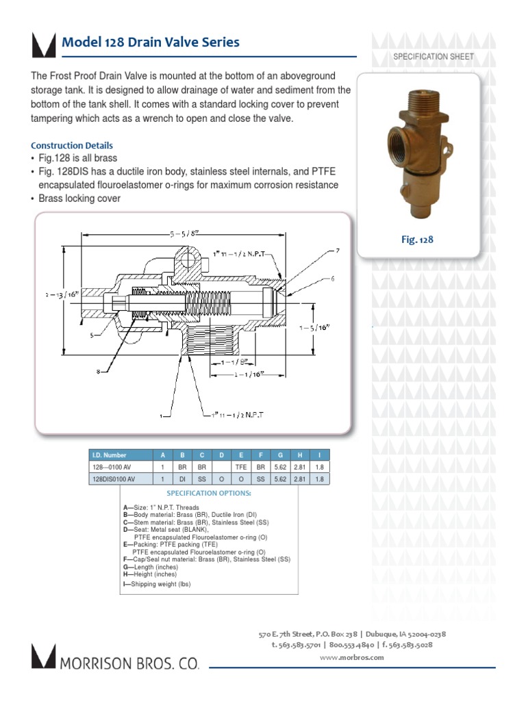Model 128 Drain Valve Series: Construction Details | PDF