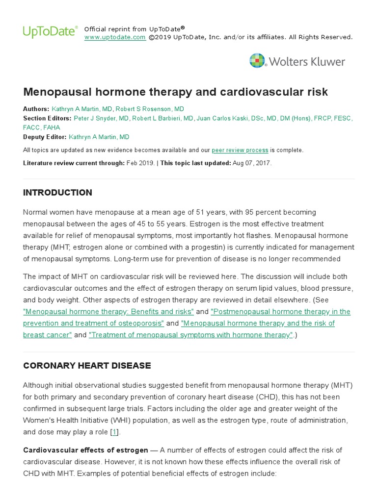 Menopausal Hormone Therapy and Cardiovascular Risk | PDF | Hormone ...