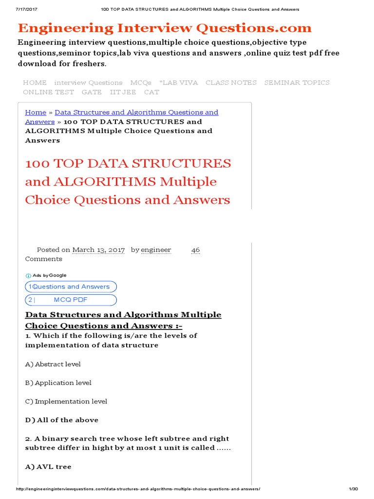 Data Structures & Algorithms MCQs | PDF | Array Data Structure | Queue (Abstract Data Type)