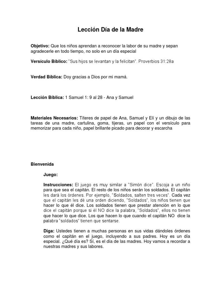 Lección 4 Dia de La Madre | PDF | Oración