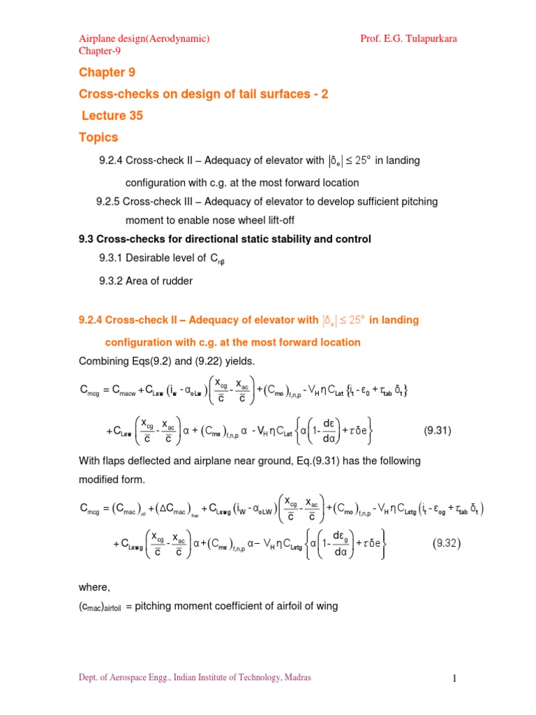 Cross-Checks On Design of Tail Surfaces - 2 Topics: Airplane Design ...