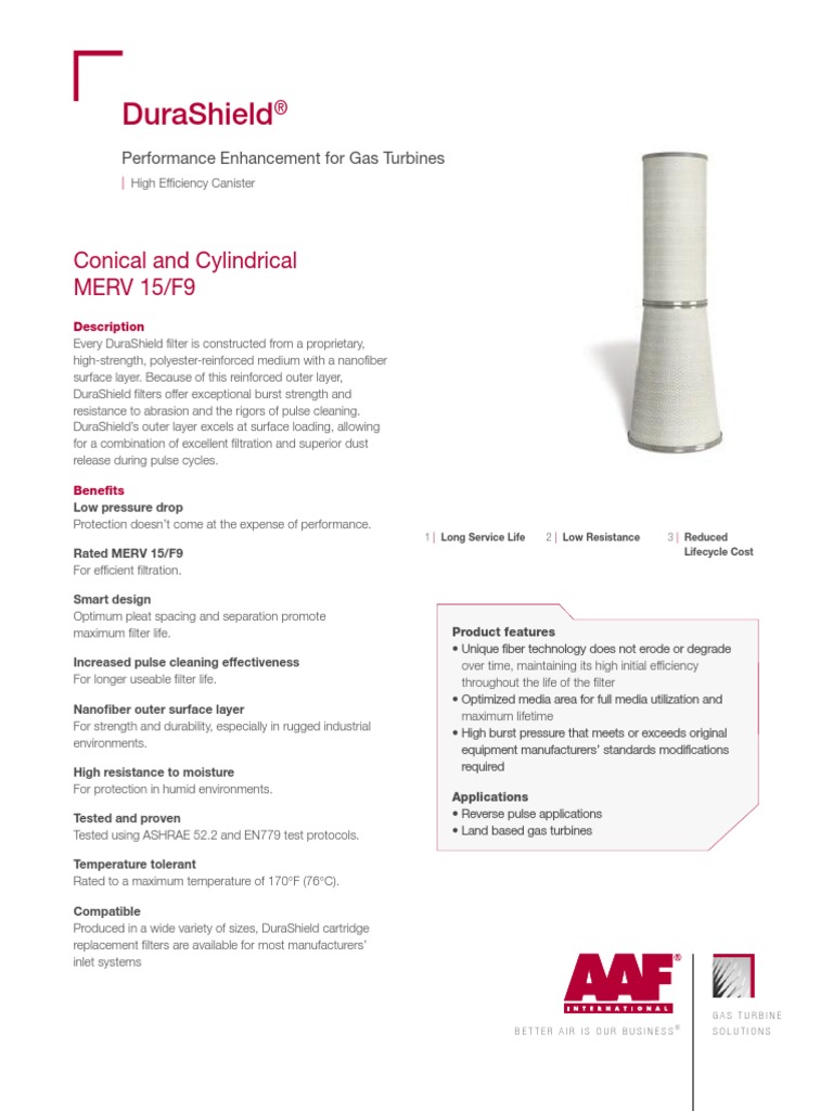 GT Datasheet DuraShield | PDF | Filtration | Gas Turbine