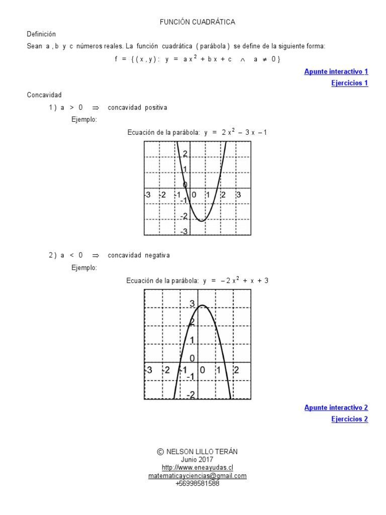 Funcion Cuadratica (Apunte y Ejercicios) | PDF | Geometría diferencial | Ecuaciones