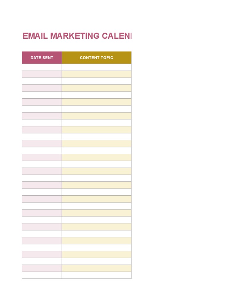 Email Marketing Calendar: Date Sent Content Topic | PDF