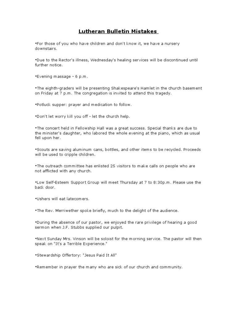 Lutheran Bulletin Mistakes | PDF | Christian Behaviour And Experience ...