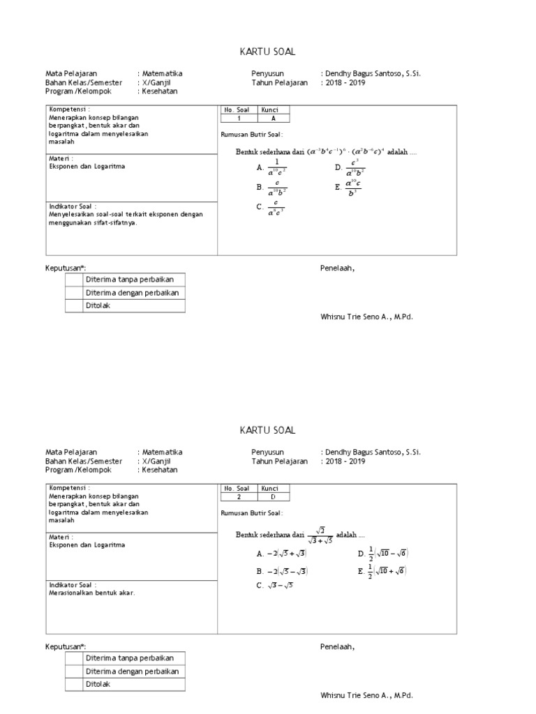 Kartu Soal Matematika | PDF