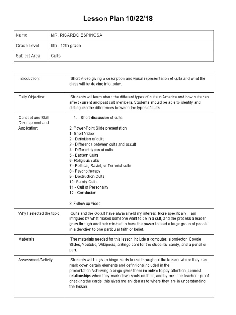 Final Lesson Plan Template 2018-2019 | PDF | Lesson Plan | Communication