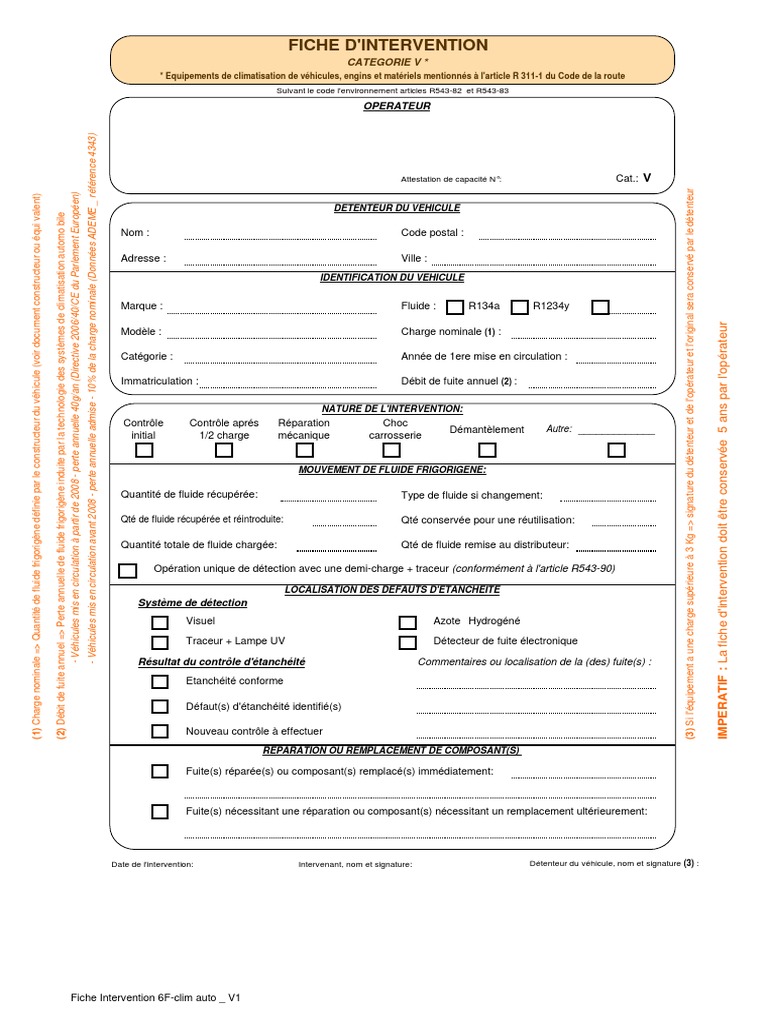Fiche d'Intervention Climatisation Auto | PDF | Véhicules | La nature