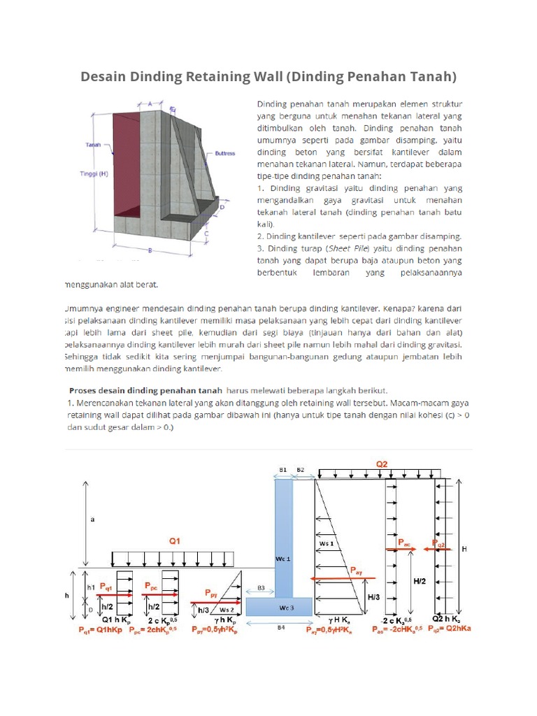 Desain Dinding Retaining Wall (Dinding Penahan Tanah) | PDF