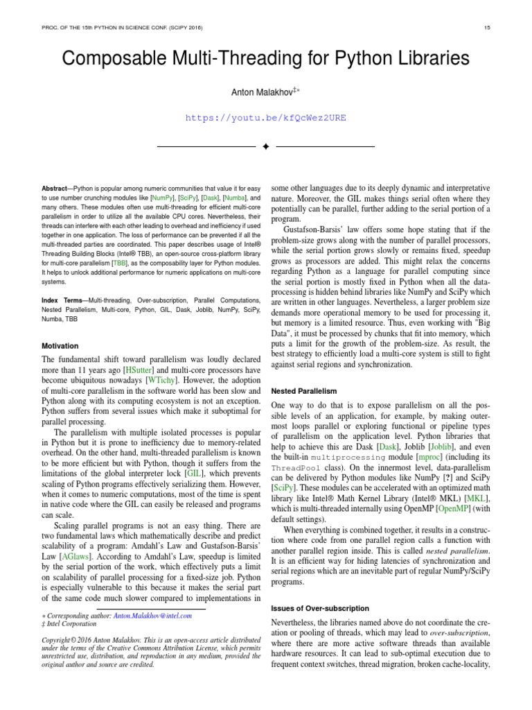 Composable Multi-Threading For Python Libraries: Hsutter Wtichy | PDF | Thread (Computing ...