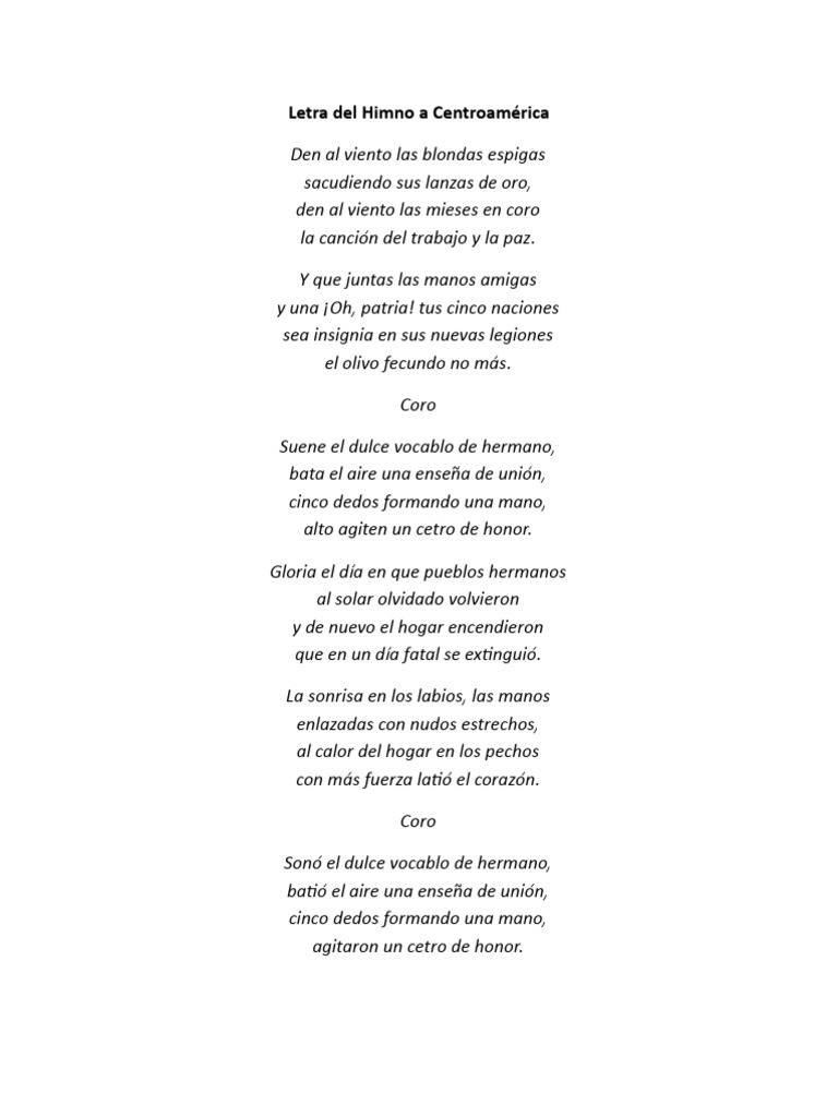 Letra Del Himno A Centroamérica | PDF