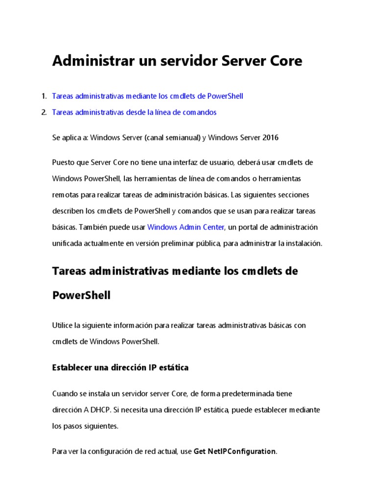 Administrar Un Servidor Server Core Powershell | PDF | Dirección IP ...