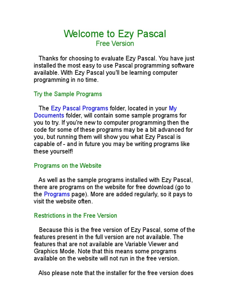 Ezy Pascal Free Version Overview | PDF