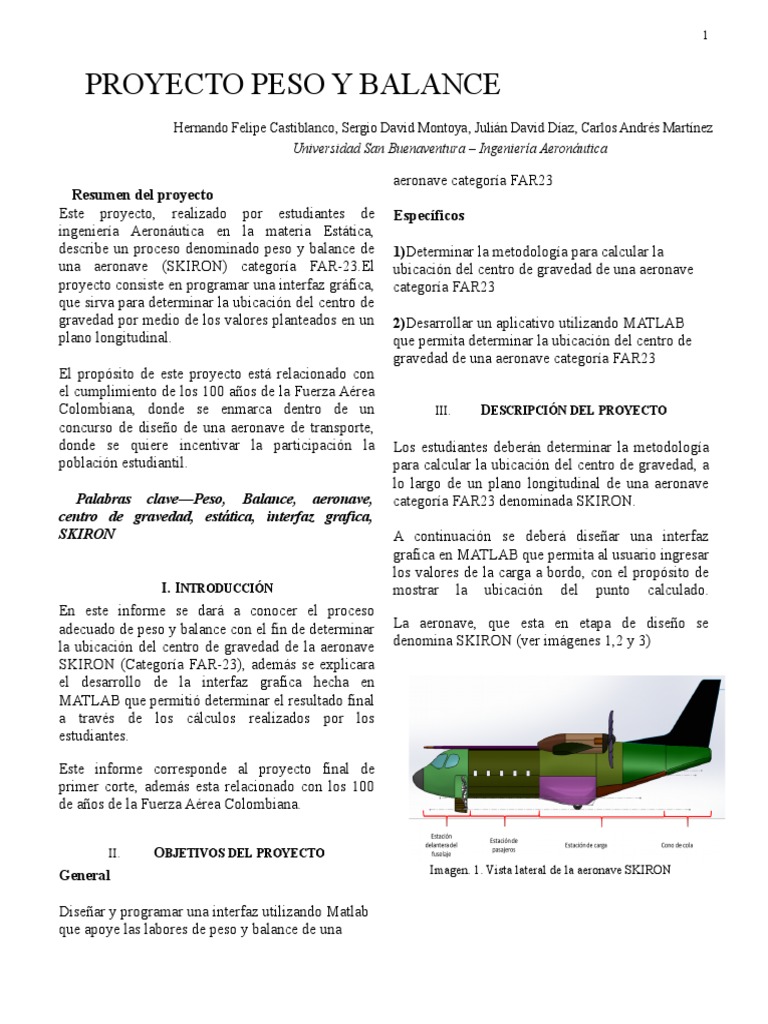 Informe Peso y Balance | PDF | Aeronave | Diseño