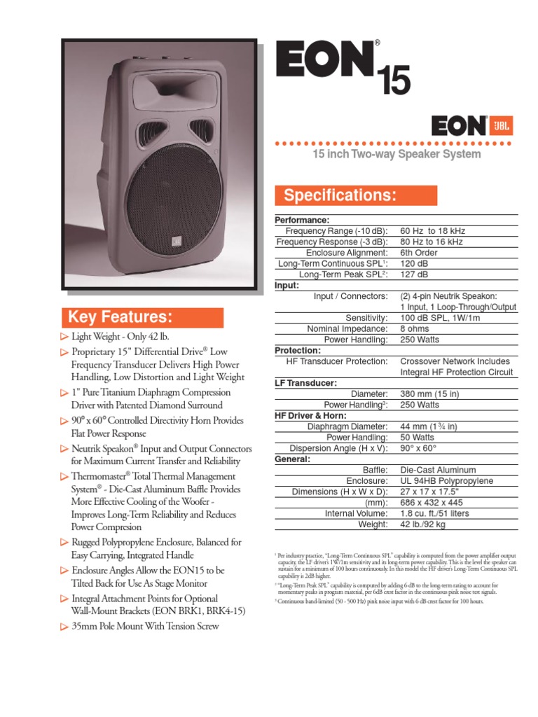 JBL Eon15 | PDF | Loudspeaker | Audio Engineering