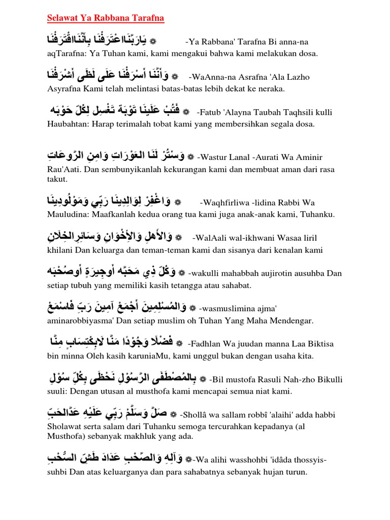 Selawat Ya Rabbana Tarafna | PDF