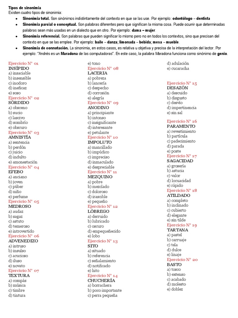 Tipos de Sinonimia | PDF | Naturaleza