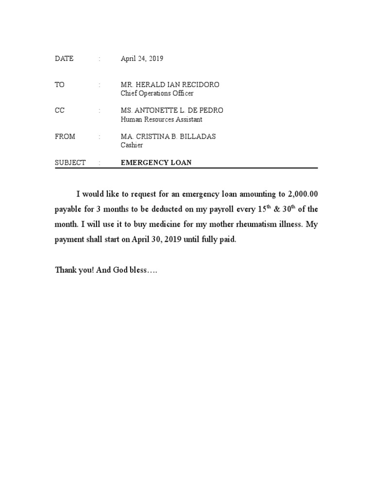Date: April 24, 2019: Emergency Loan | PDF | Loans | Personal Finance
