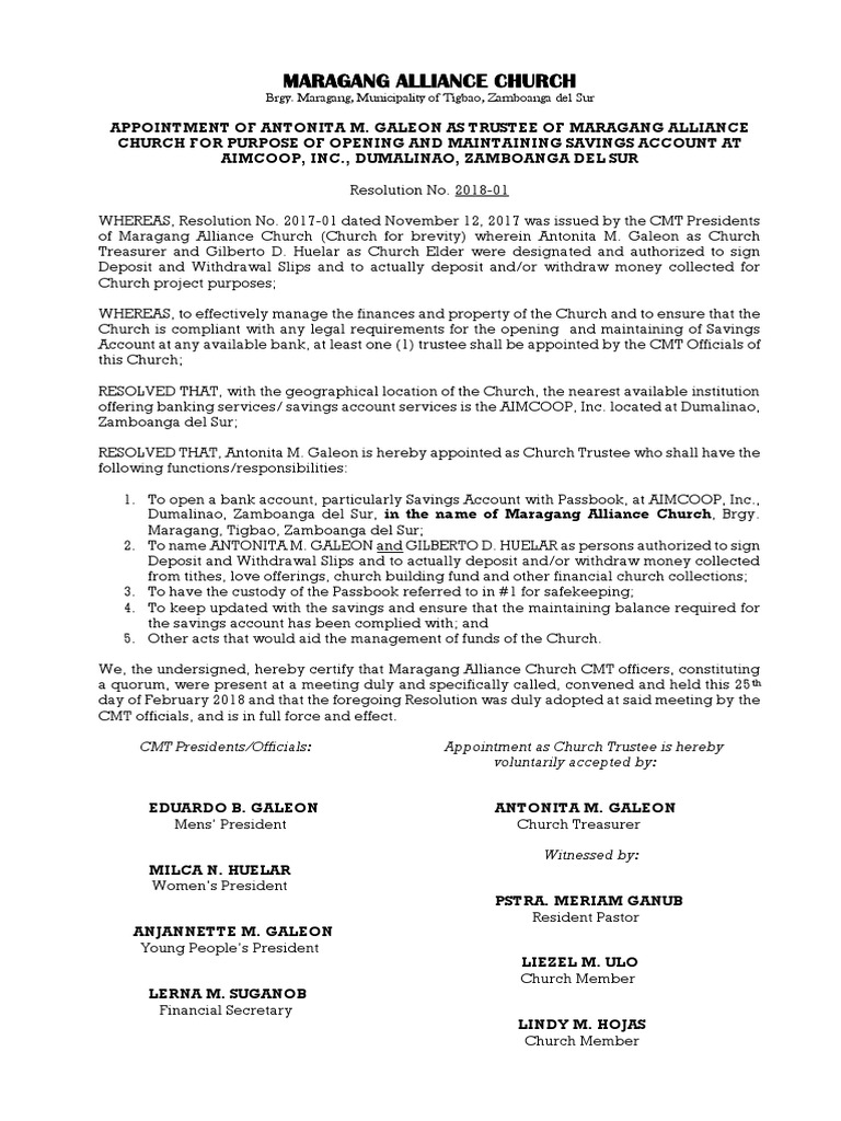 Church Resolution | Download Free PDF | Money | Financial Services