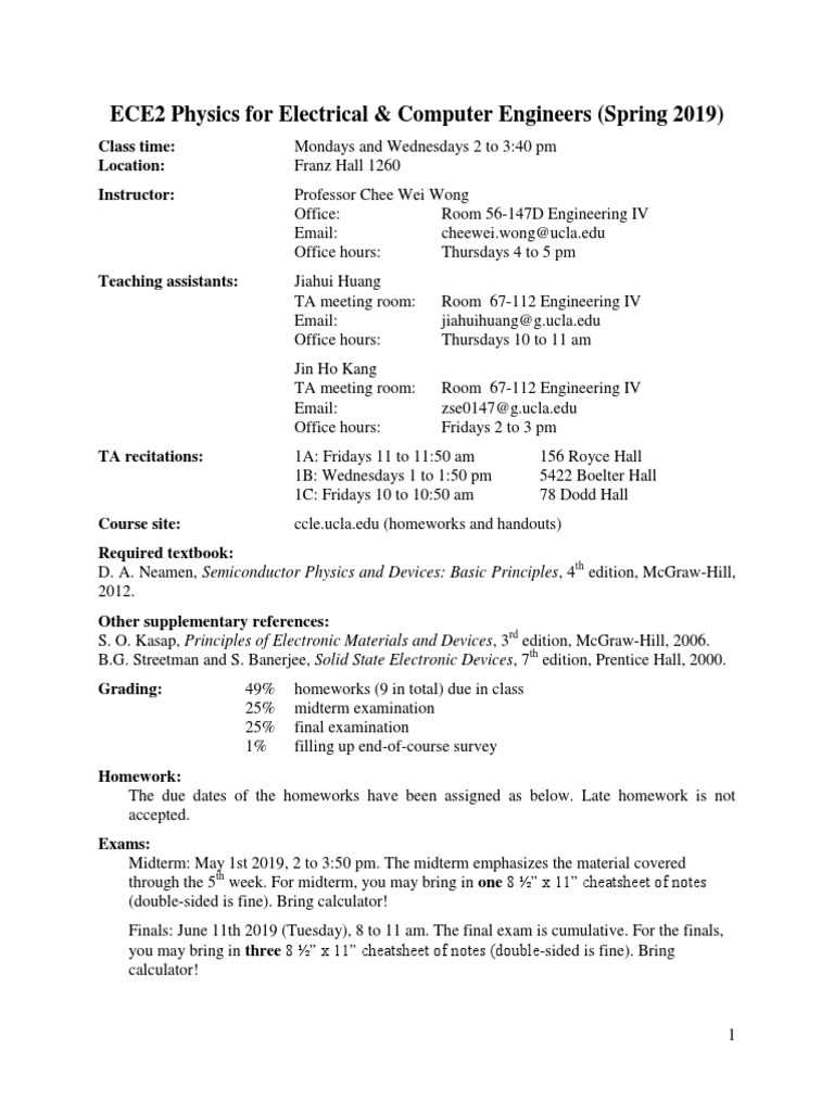 ECE2 Syllabusoutline 2019 | PDF | P–N Junction | Semiconductors