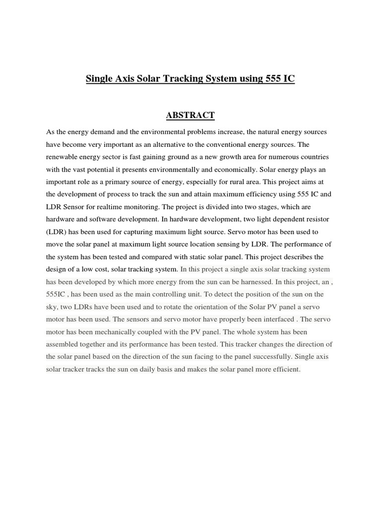 Single Axis Solar Tracking System Using 555 IC | PDF | Photovoltaics ...