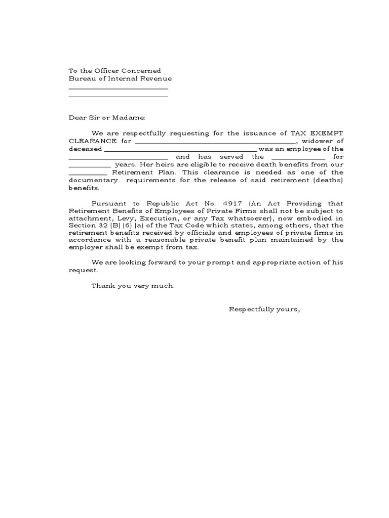 Letter of Request - Tax Exemption | PDF | Economy Of The United States ...