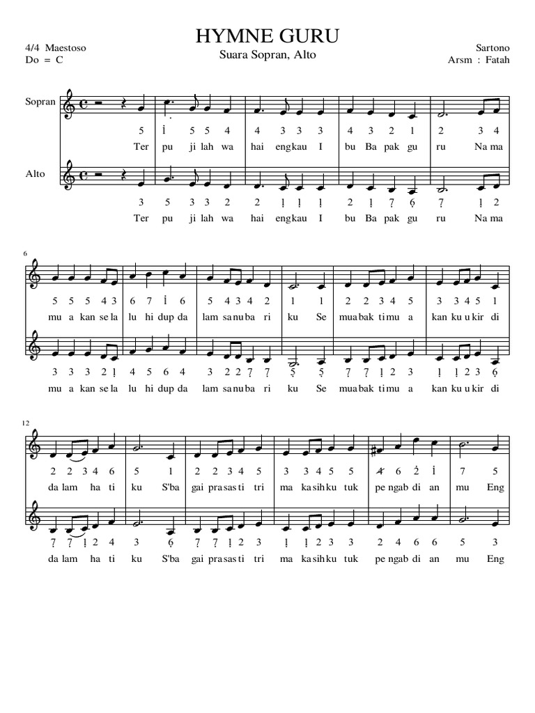 Hymne Guru Suara Sopran, Alto | PDF