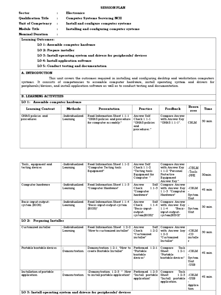 Install and Configuration Computer System Session Plan 1 | PDF | Device Driver | Installation ...