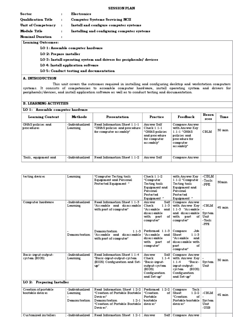 Install and Configuration Computer System Session Plan 1 | PDF | Device ...
