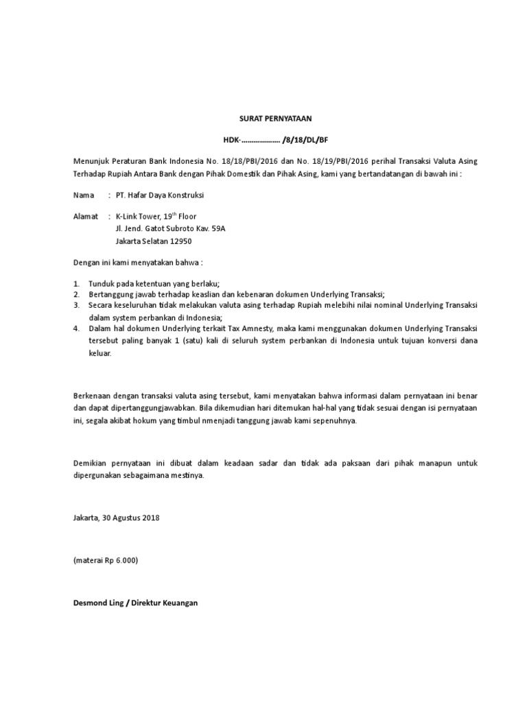 Pernyataan Transaksi Valas | PDF
