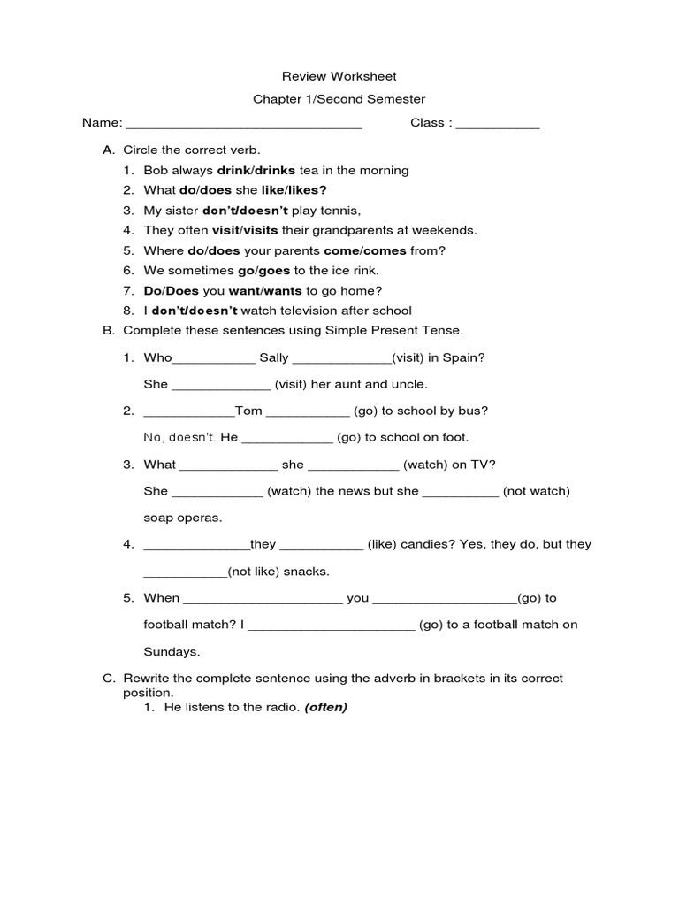 Simple Present Tense Worksheet Review | PDF | Grammar