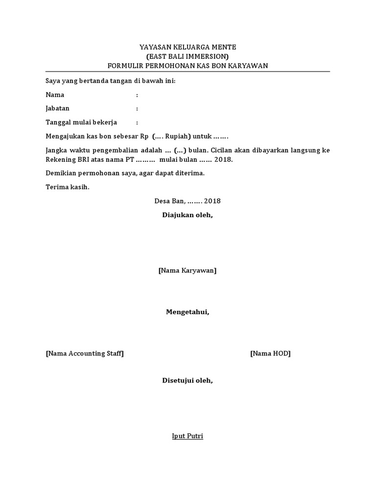 Formulir Kasbon Template PDF | PDF