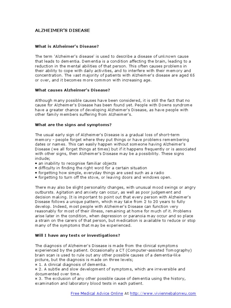 Alzheimer's Guide for Seniors & Carers | PDF | Alzheimer's Disease ...
