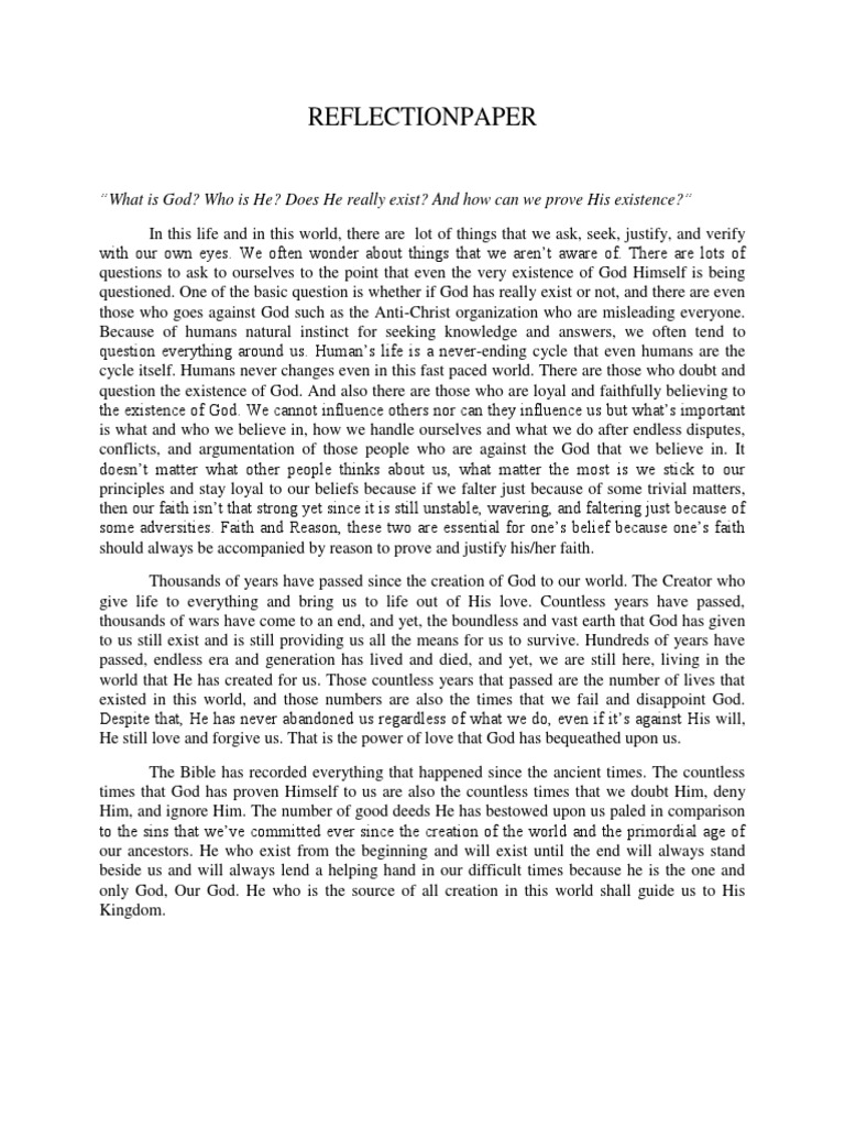 REFLECTIONPAPER | PDF | Faith | Existence Of God