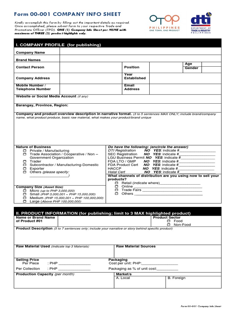 00-001 Company Info Sheet v3 | Download Free PDF | Photograph | Brand