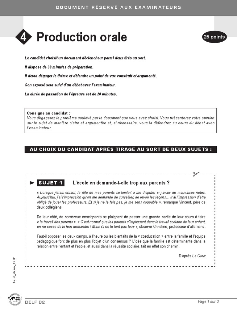 Exemple 2 Sujet Delf b2 TP Document Examinateur Production Orale PDF | PDF | Télétravail | Travail