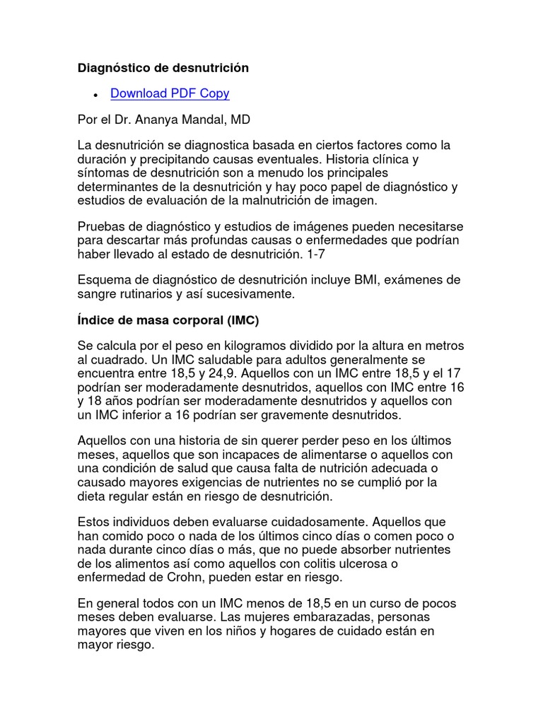 Desnutricion Pdf Desnutrición índice De Masa Corporal