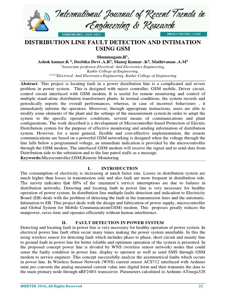 Distribution Line Fault Detection And Intimation Using Gsm Pdf Pdf