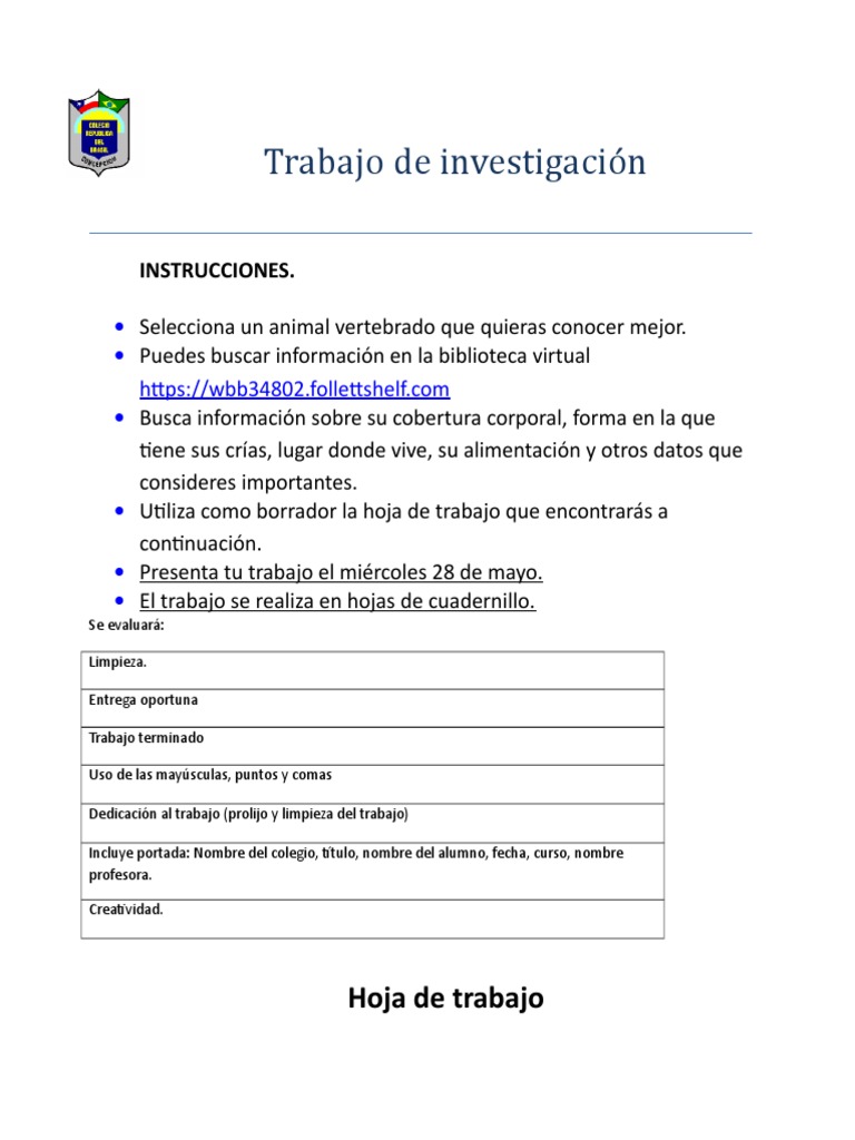 Trabajo de Investigacion Animal Vertebrado | PDF | Aprendizaje | Science