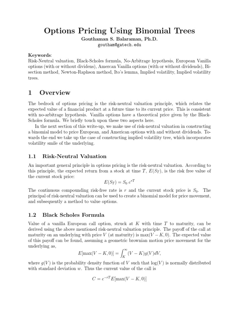 Options Pricing Using Binomial Trees | PDF | Option (Finance) | Black–Scholes Model