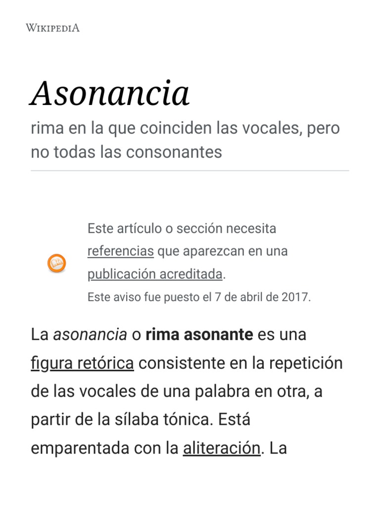 Asonancia - Wikipedia, La Enciclopedia Libre | PDF | Rima | Fonética