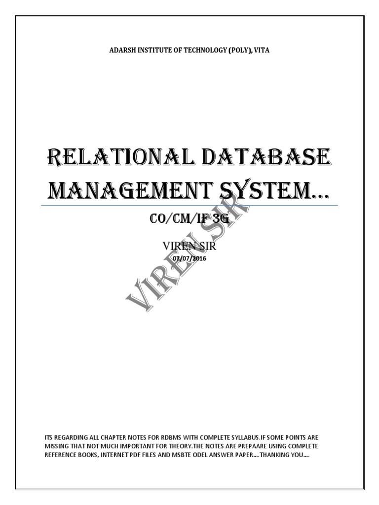 Relational Database Management System : Co/Cm/If 3G | PDF | Relational ...
