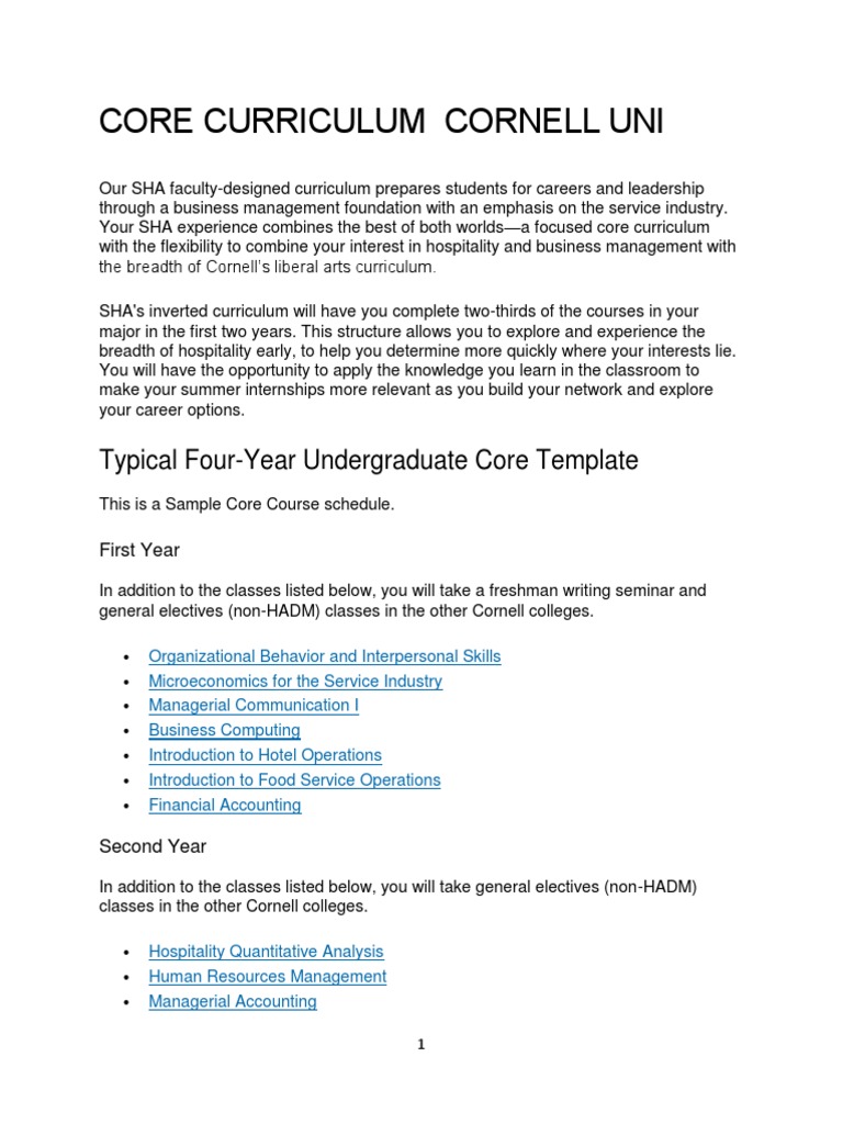 CORE CURRICULUM Cornell Uni | PDF | Curriculum | Investment Banking